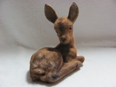 Vintage Flocked Fawn Deer Figure with Brown Eyes | eBay