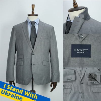 HACKETT Gray Summer PURE COTTON Solid Sport Coat Blazer Jacket 54IT ...