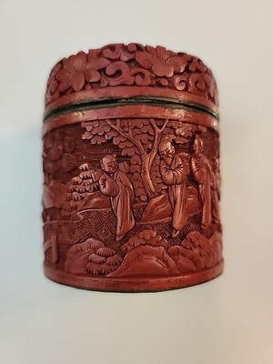 Antique Chinese Cinnabar Box Canister With High Quality Details Unusual ...