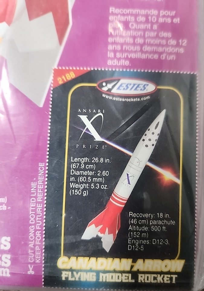 Estes Canadian Arrow #2188 New Flying Model Rocket Free Shipping! No ...
