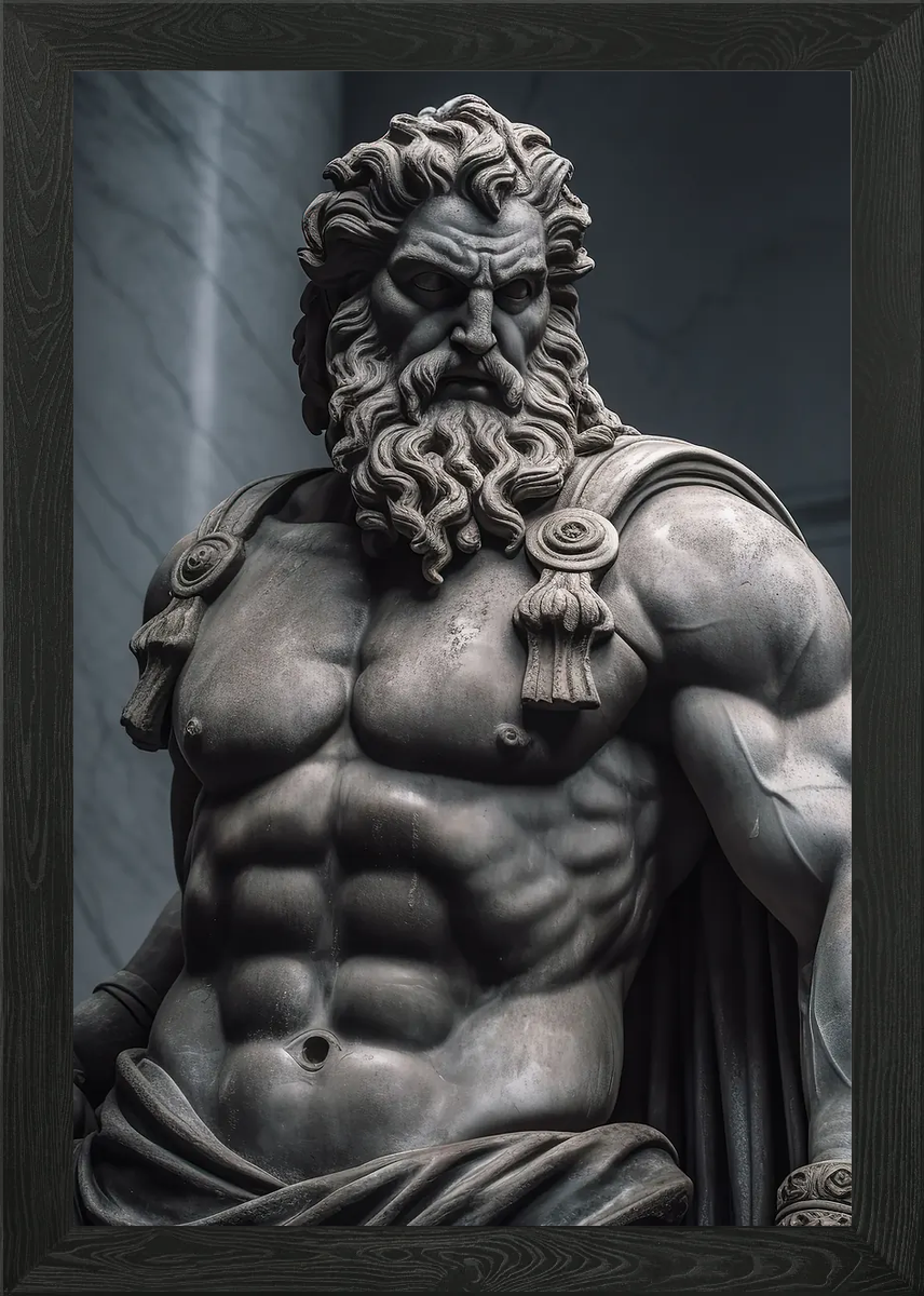 Zeus Statue Watercolor Framed Wall Art Poster Canvas Print Picture ...