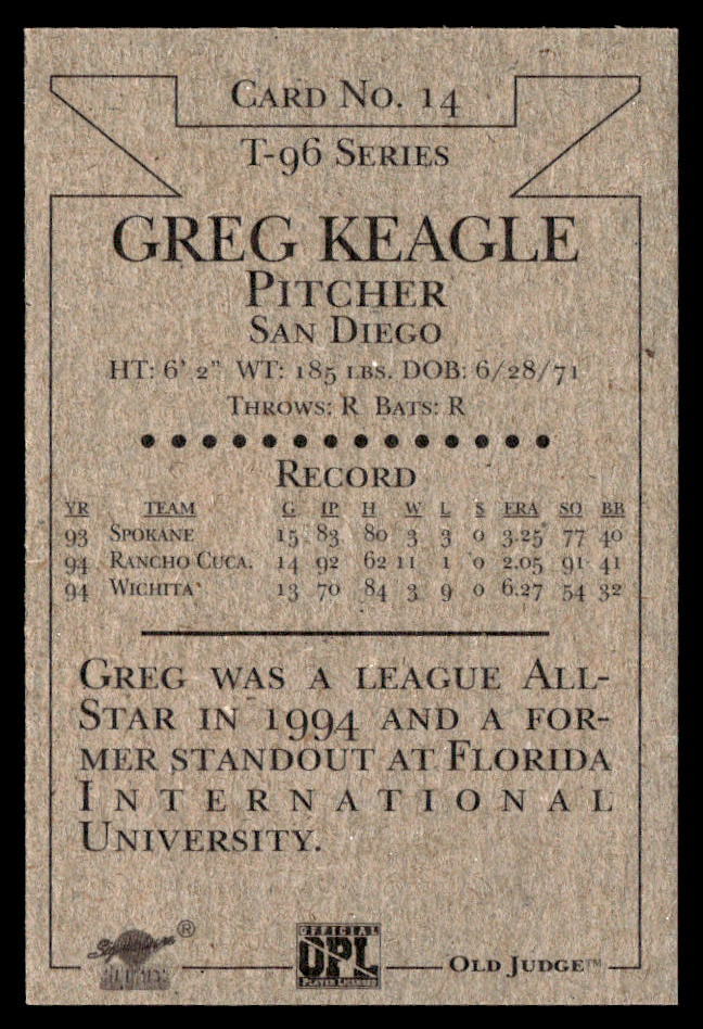 1996 Signature Rookies Old Judge #14 Greg Keagle Auto Rancho Cucamonga ...