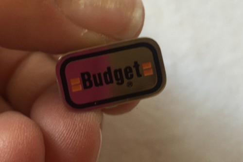 BUDGET RENT A CAR PIN advertising promotional rectangle METAL souvenir ...