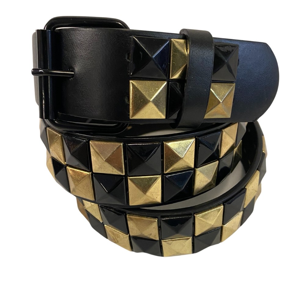 UNISEX Men/Women 2/3-Row Metal Pyramid Studded Belt Checker Punk Rock ...