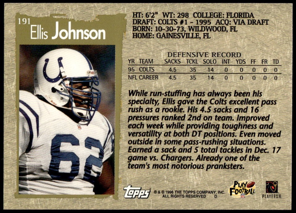 1996 Topps #191 Ellis Johnson | eBay