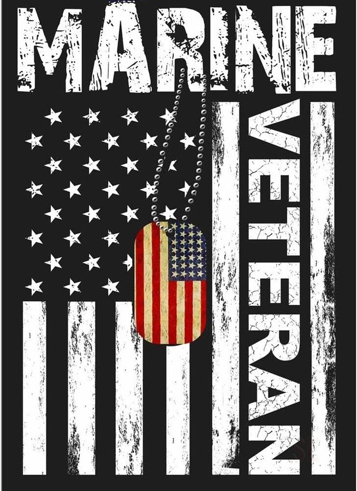 Marine Corps Decal MARINE VETERAN Over Subdued Flag w ID Dog Tags ...