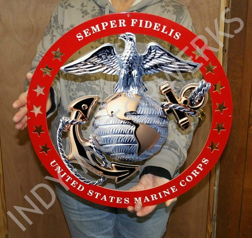 USMC OFFICER EGA ROUND LARGE EMBLEM INSIGNIA RED 19"x19" MARINE CORPS ...