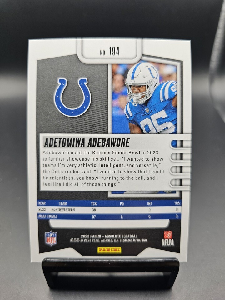 2023 Absolute Base Rookies #194 Adetomiwa Adebawore - Indianapolis ...
