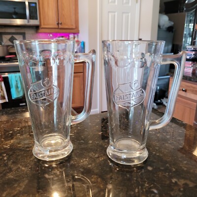 Lot 2 Vintage 1960s FALSTAFF Beer 12oz Clear Mini Pitcher Style Glass ...