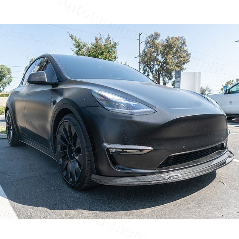 Fits Tesla Model Y 2019-23 Real Carbon Fiber Front Bumper Canards Fins ...