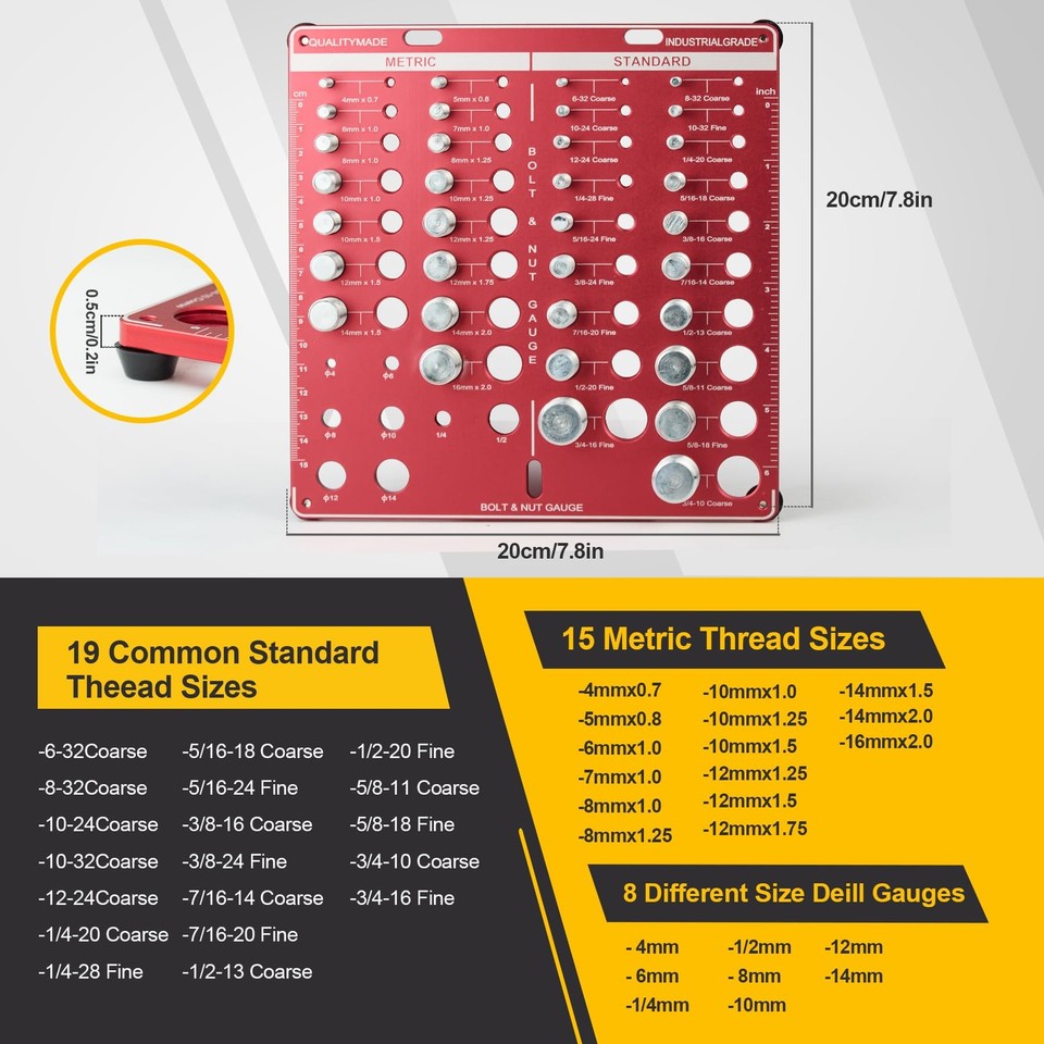 Nut and Bolt Thread Checker 34 Thread Pitch Gauge Standard and Metric ...