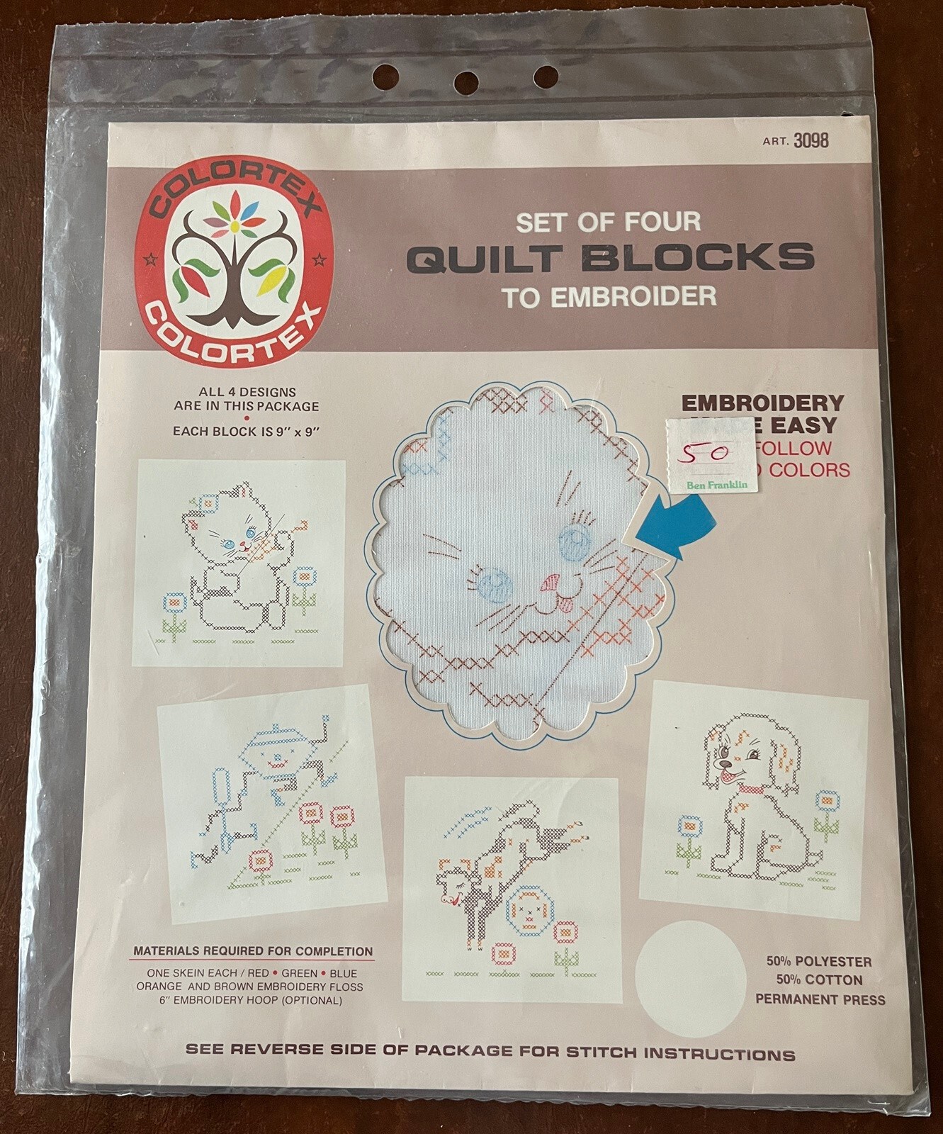 Vintage Colortex Set Of 4 Quilt Blocks Stamped To Embroider Embroidery ...