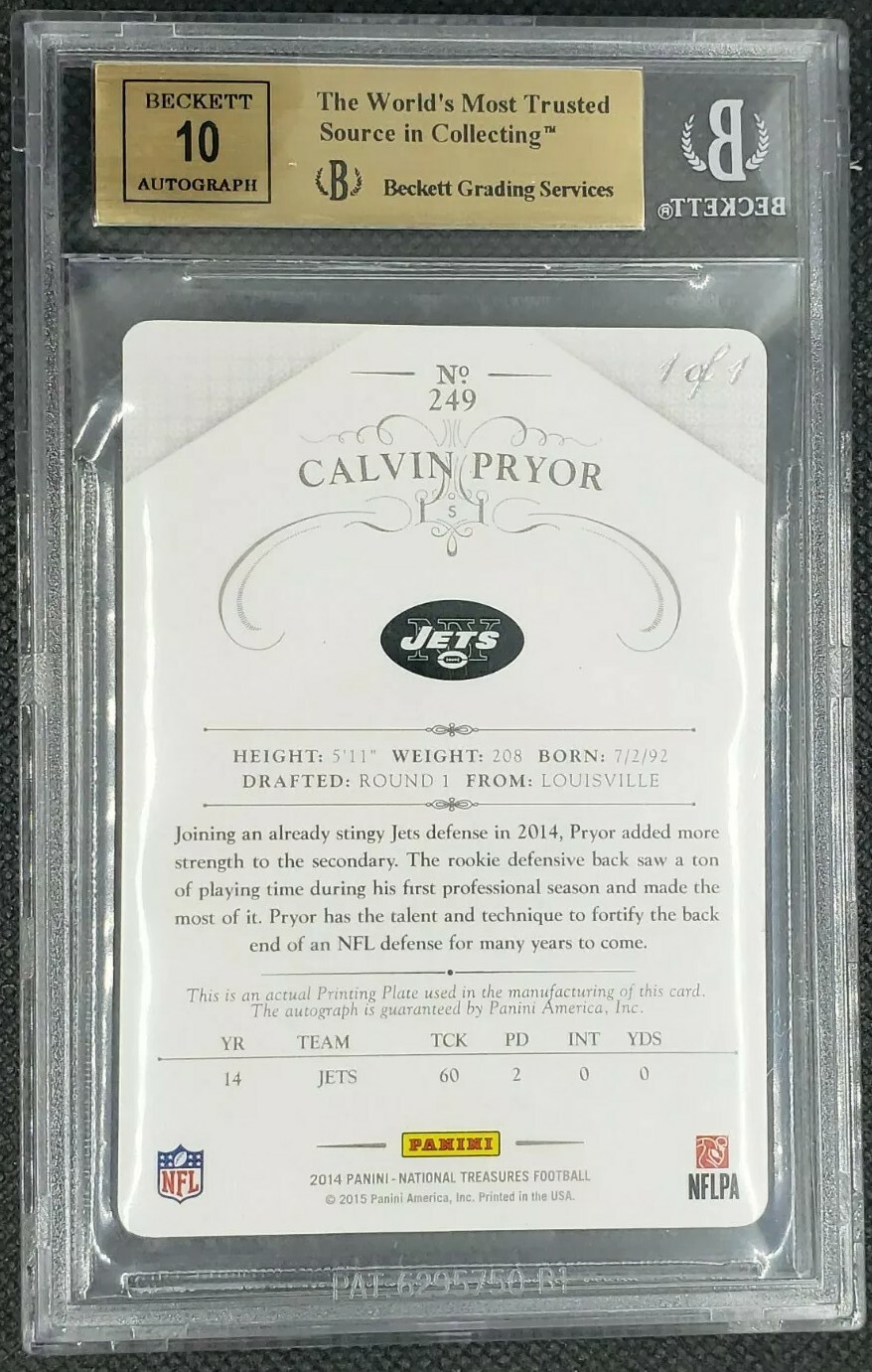 CALVIN PRYOR 2014 National Treasures DUAL AUTO PRINTING PLATE #1/1 BGS ...