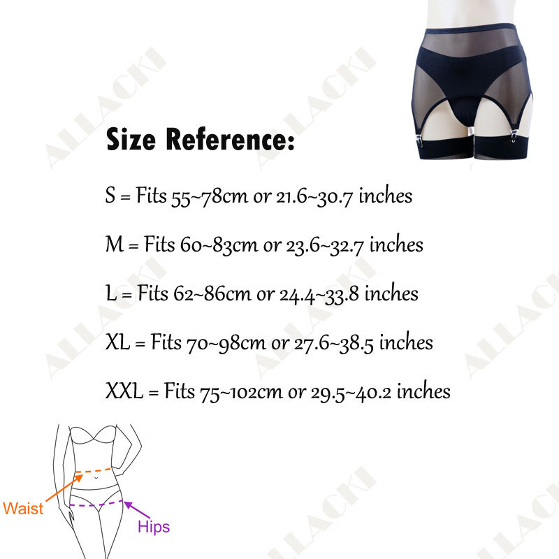 Allacki Stretchy 4 Straps Garter Belt Open Bottom Girdle Sheer Mesh ...