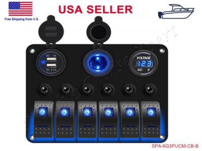 6 Gang Circuit Breaker Toggle Rocker Switch Panel Boat Marine RV Truck ...