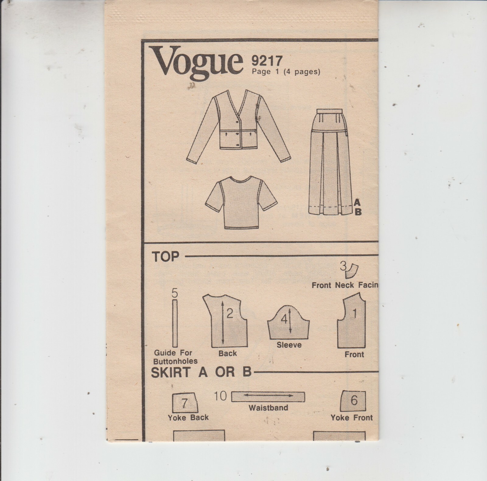 Vogue 9217 Misses Jacket Skirt Top Loose-Fitting Sewing Pattern 6-10 ...