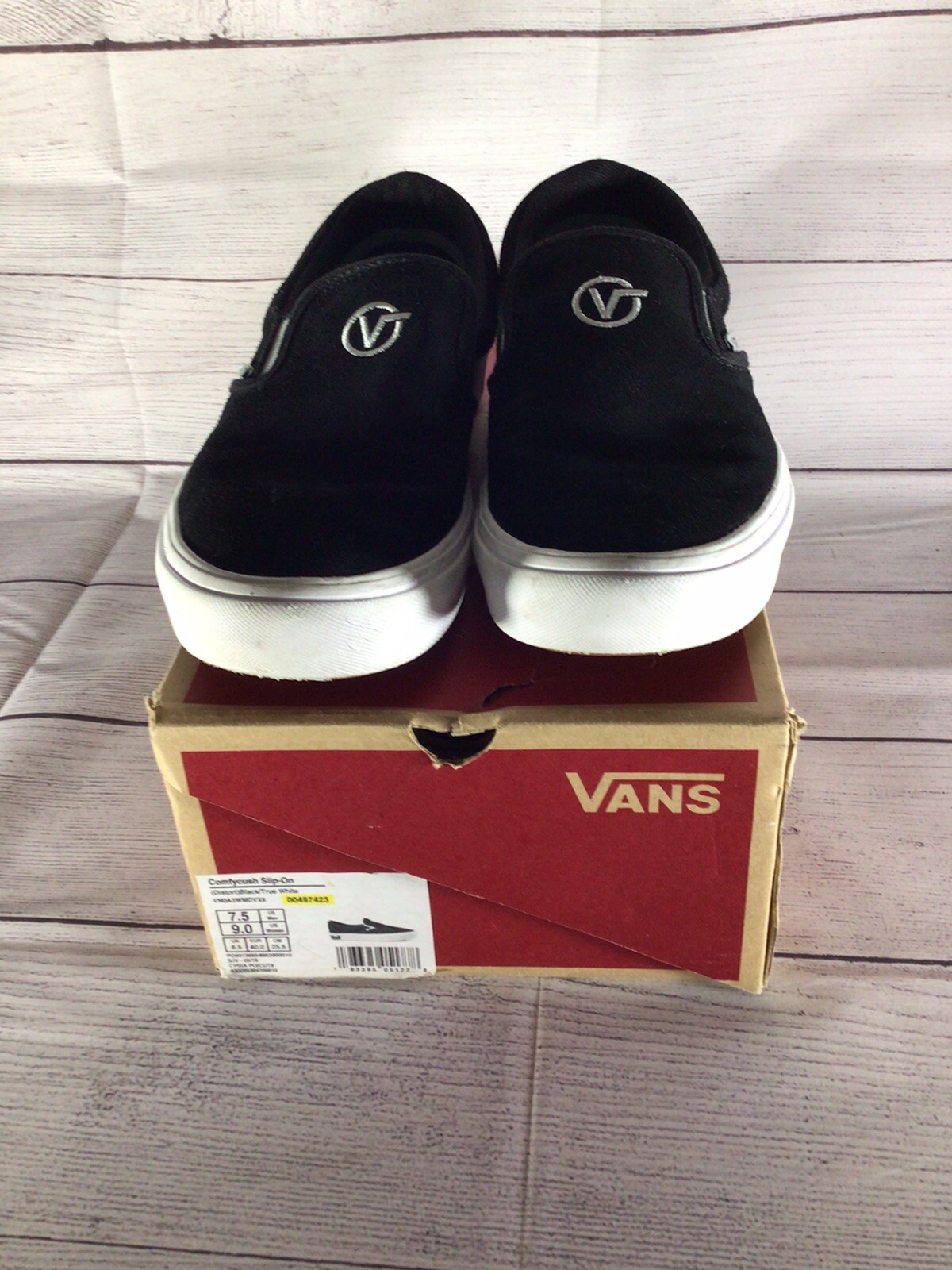 Vans Classic Off The Wall Slip on Black White Men 7.5… - Gem