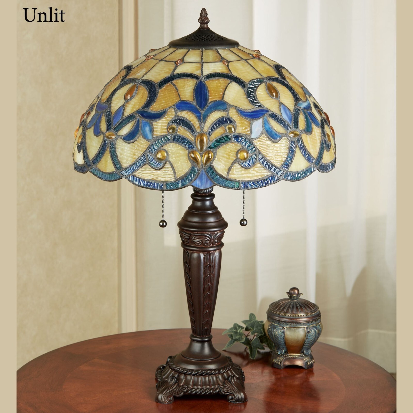 Lorne Stained Glass Table Lamp Blue, Gold, Cream - Tiffany Style | eBay