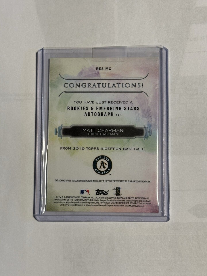 MATT CHAPMAN 2019 TOPPS INCEPTION AUTOGRAPH AUTO RED #09/75- ATHLETICS ...
