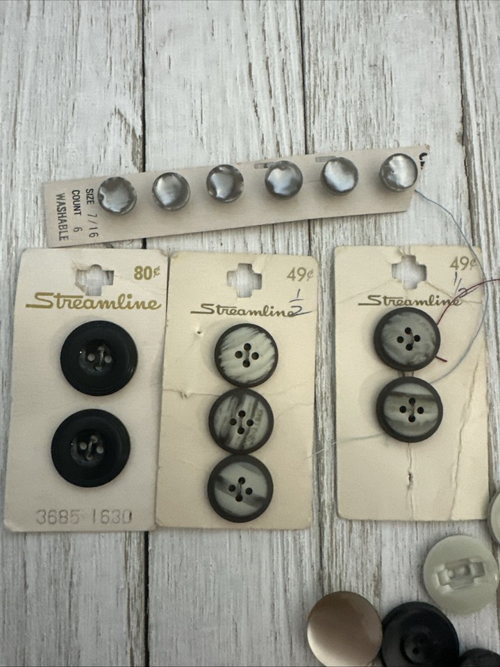 Lof of Buttons as shown, Various Sizes, Some Vintage, Gray, Black Beige ...