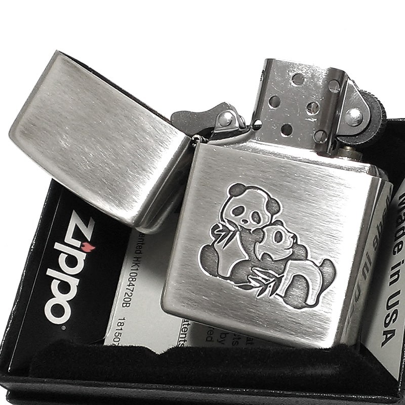 ZIPPO Lighter Panda Twins Animal Cute ZIPPO Cute Silver Ivy Finish ...