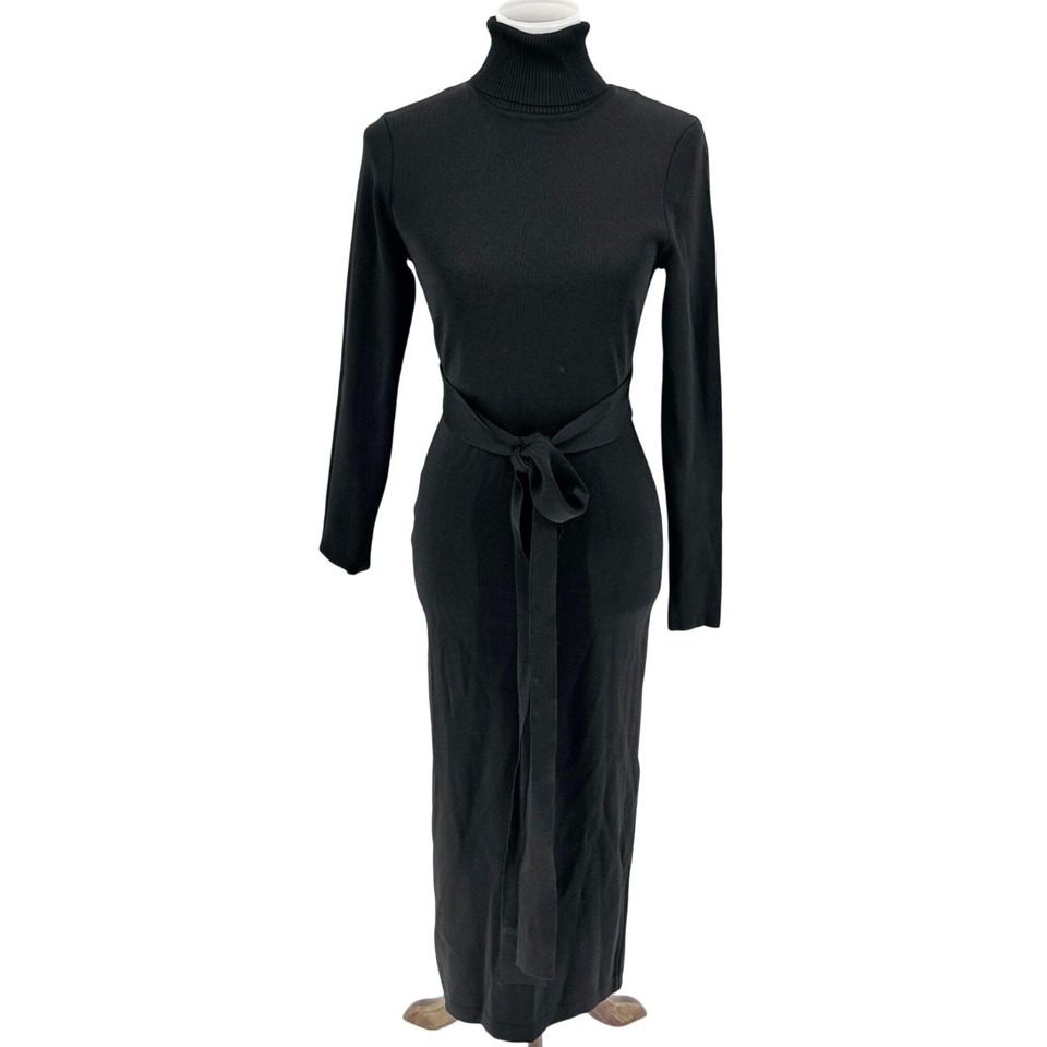 Toccin Black Long-Sleeve Turtleneck Dress, Open Back & Front Tie, S | eBay