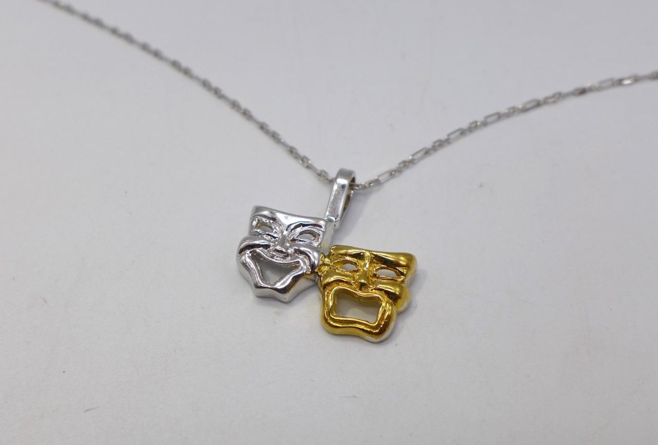 Two Faced Theater Mask Comedy Tragedy Pendant 18" Nec… - Gem