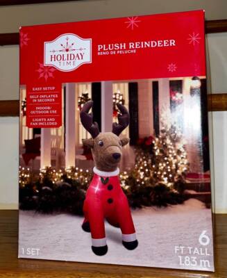 AIRBLOWN OUTDOOR HOLIDAY PLUSH REINDEER CHRISTMAS LIGHTED INFLATABLE~6 ...