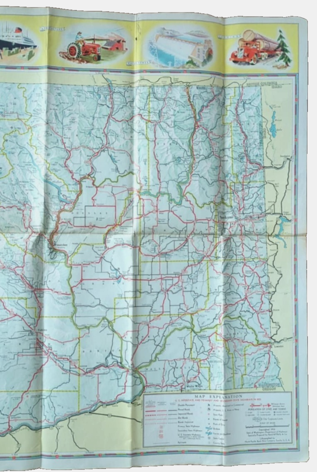 Original 1950 State Department Official Washington Highway Map Olympia ...