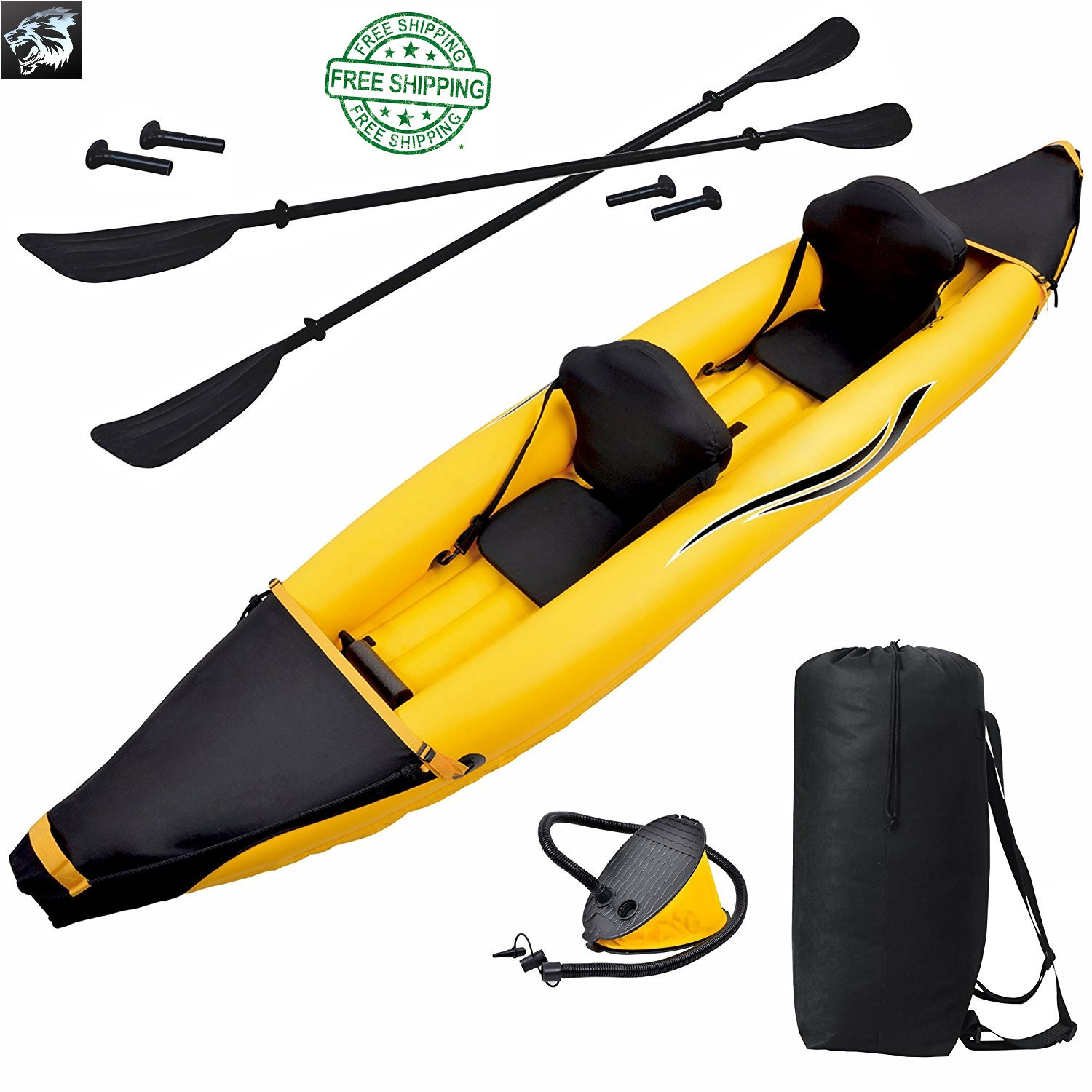 Kayak, Inflatable 2-Person Kayak W/ Fabric Seats & Aluminum Oars, Water ...
