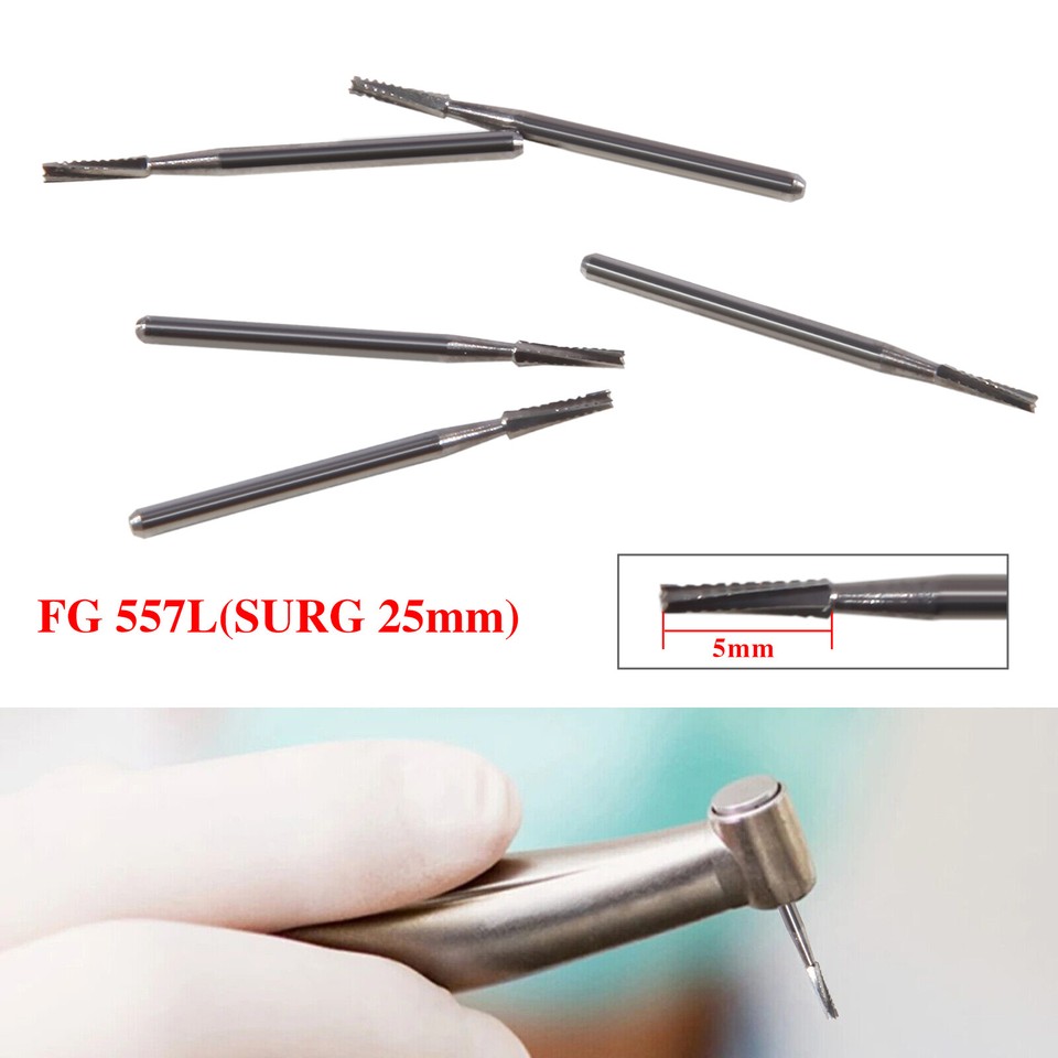 Dental Long Surgical Burs FG #557L 25mm Shank Tungsten Carbide Midwest ...