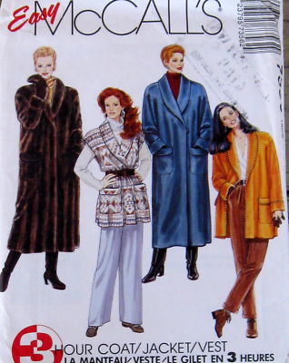 Women's Easy 3 hour overcoat sewing pattern faux fur jacket size XS M ...