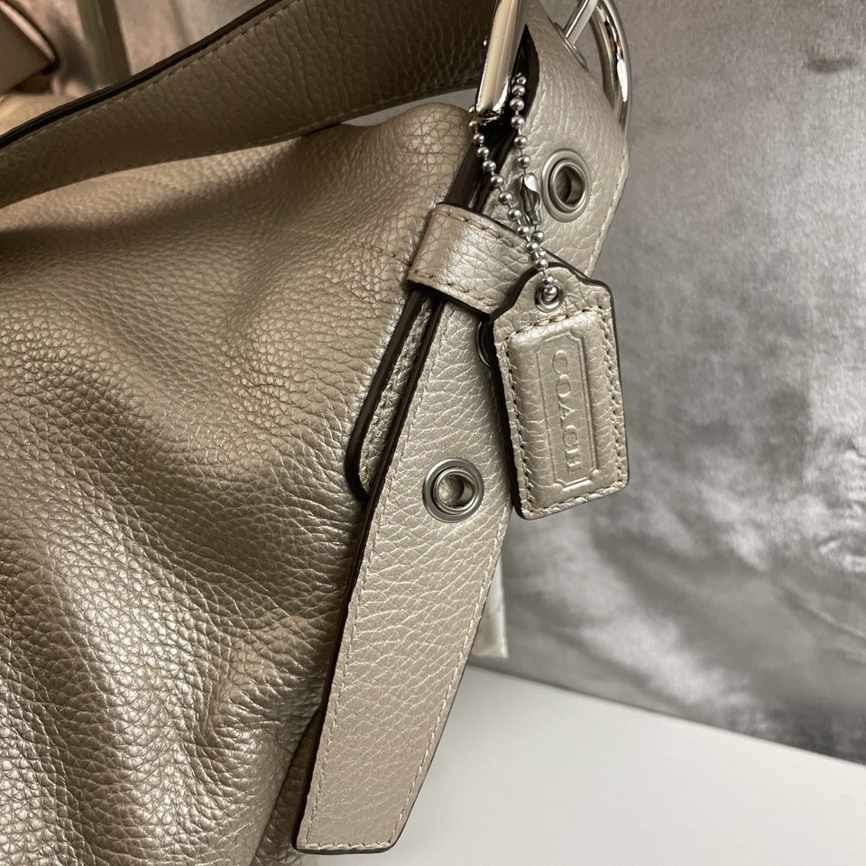 Coach F15064 Duffle Purse/Bag Metallic Silver Pebble Leather Crossbody ...