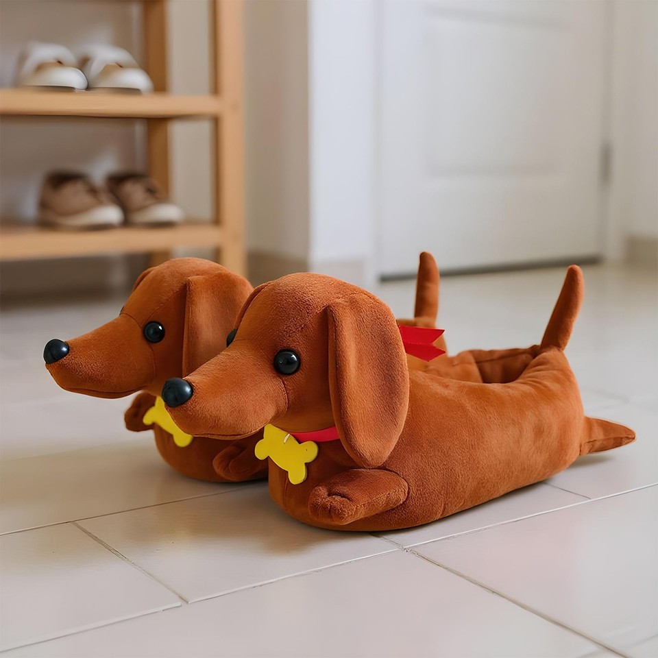 Fuzzy Dachshund Dog Winter Slipper Cozy Warm Animal Slippers Plush ...
