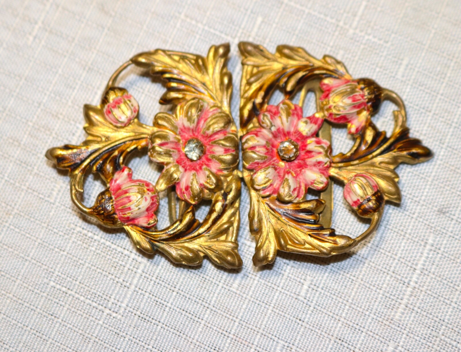 antique ornate hand enameled gold gilt brass 2 piece … - Gem