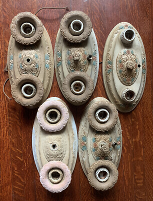 Lot 5 ANTIQUE VICTORIAN DOUBLE LIGHT SOCKET PAINTED TIN CEILING LIGHT ...