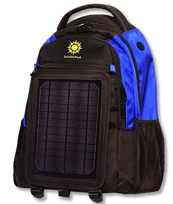 Blue / Black SolarGoPack Backpack 10k mAh battery 7-Watt Solar Panel ...