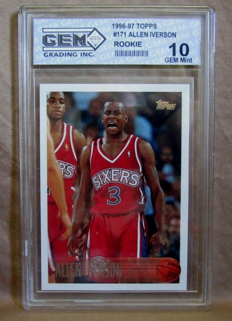 Allen Iverson RC 1996-97 Topps Rookie Card#171 GEM10!76ers G RC HOF ...