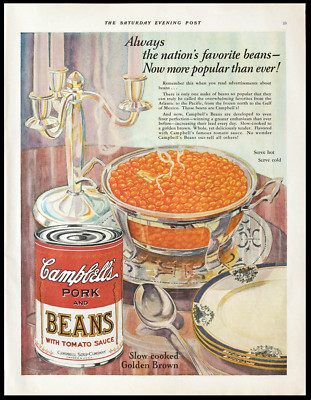 Vintage 1928 CAMPBELL'S Pork and Beans Elegant Kitchen Decor PRINT AD ...