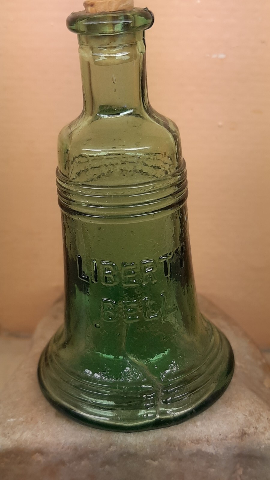 Wheaton Liberty Bell Shaped Bottle Heavy Green Glass Cork Apothecary ...