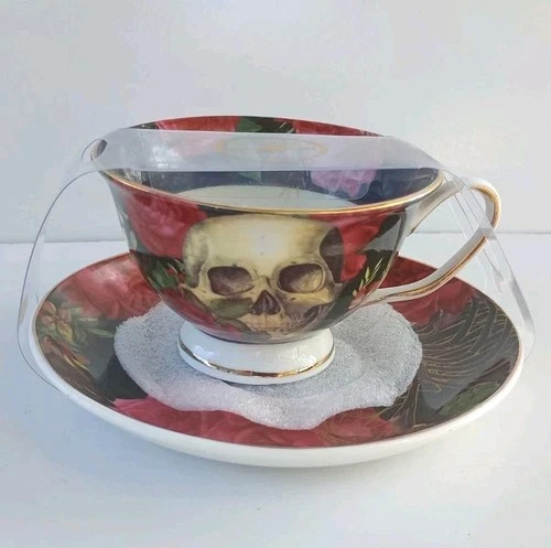Grace Teaware Cup & Saucer Skull, Flowers Gold Trim Halloween / Day of ...