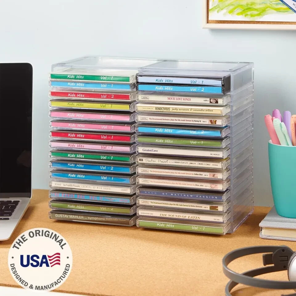 Clear Plastic CD Holder Storage Rack Stacking Tray DVD Disk Case Space ...