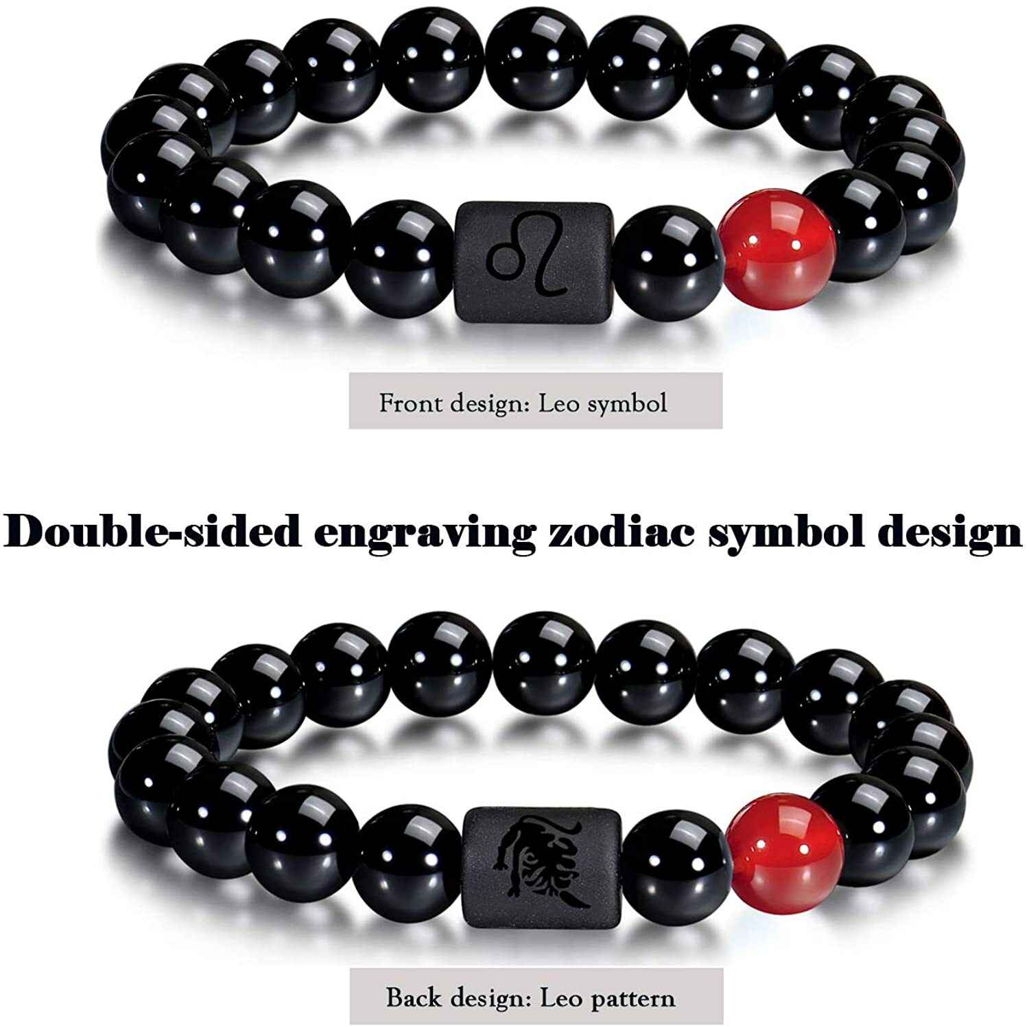 12 Constellation Zodiac Signs Black Onyx Beads Couples Bracelet for Men ...