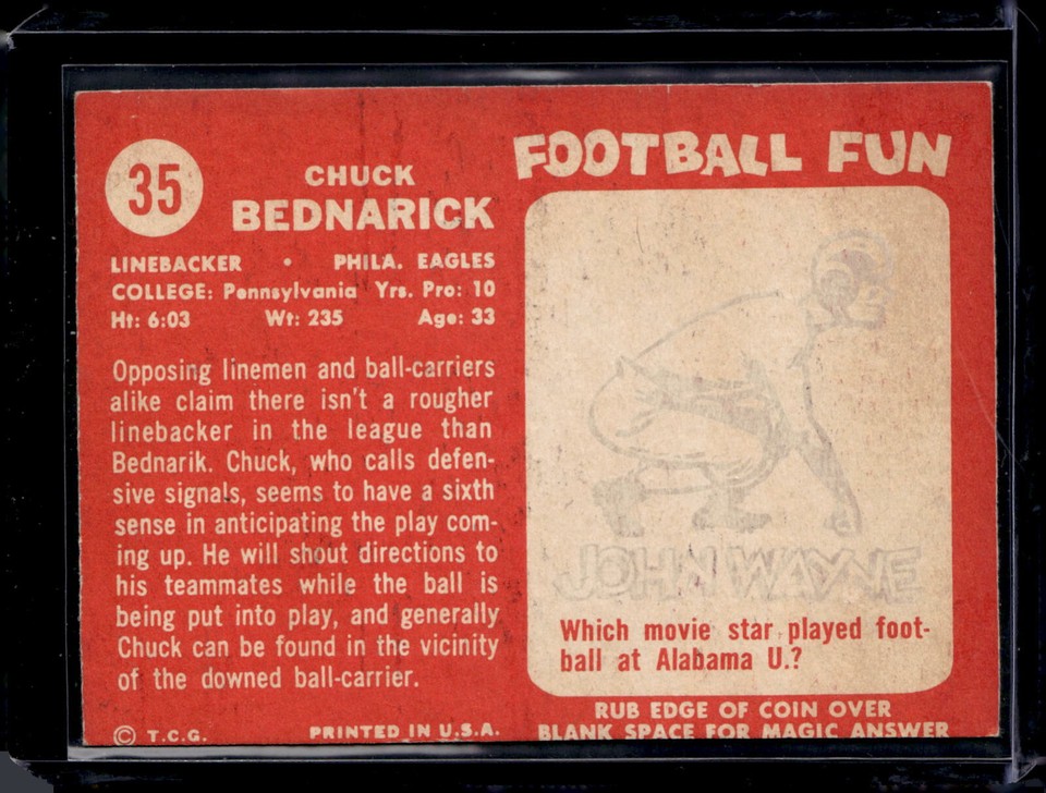 1958 Topps #35 Chuck Bednarik Philadelphia Eagles EX-MINT | eBay