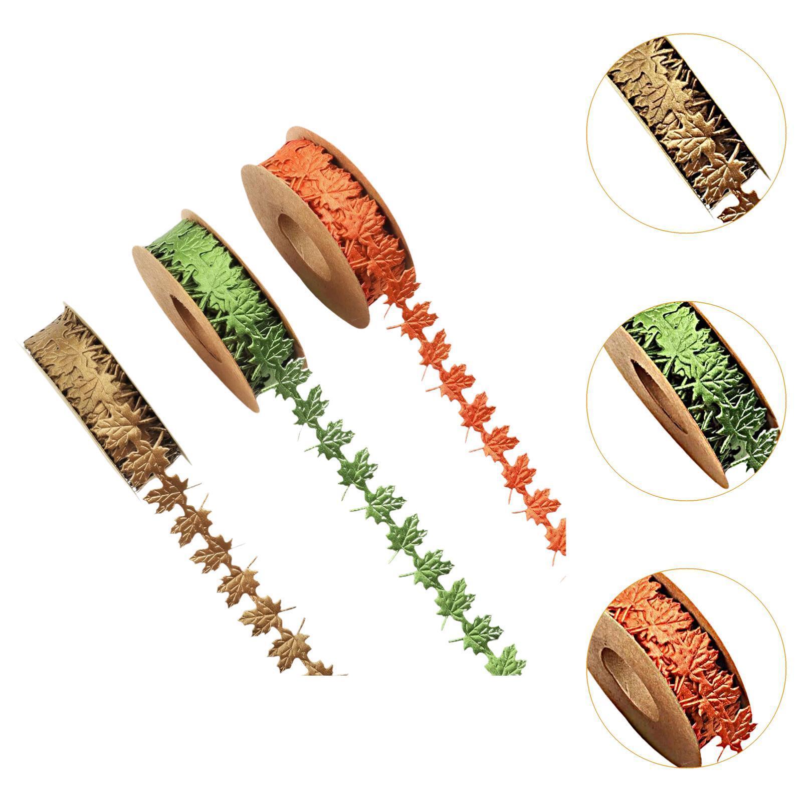3 Rolls Maple Leaf Ribbon Thanksgiving Ribbons for DIY Craft Gift ...