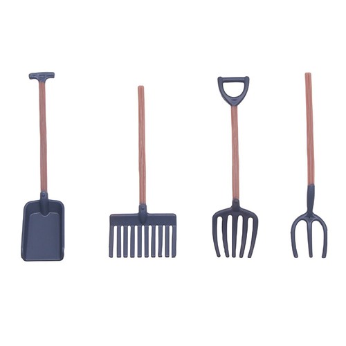 4Pcs 1:12 Dollhouse Miniature Gardening Tools Shovel Rake Hoes Model ...