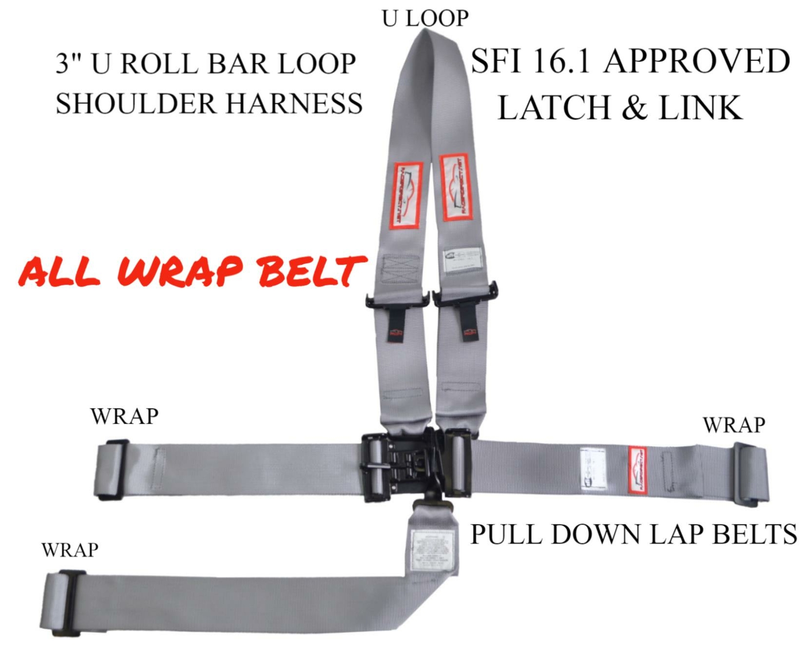 DRAGSTER ALL WRAP RACE HARNESS 3" RACE HARNESS 5 POINT SFI 16.1 LATCH ...