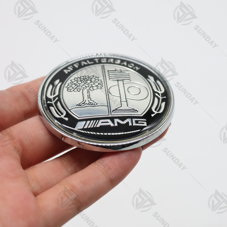 Affalterbach Front Hood 3D Apple Tree Badge For AMG Emblem CHROME BLACK ...