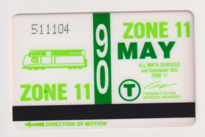 BOSTON - MBTA Monthly Pass May, 1990 ZONE 11 | eBay
