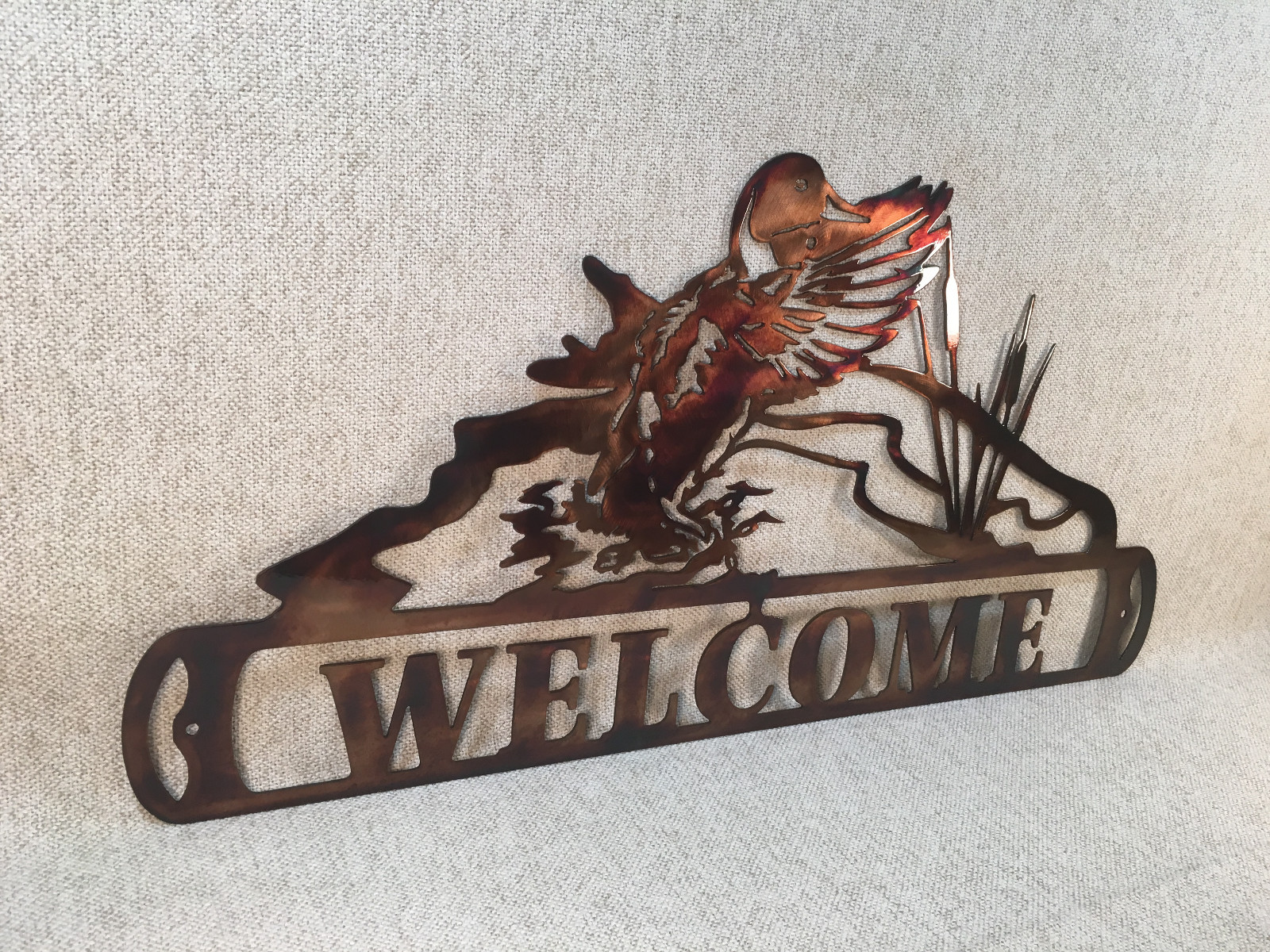 Duck Landing On Pond Welcome Sign Metal Wall Art | eBay